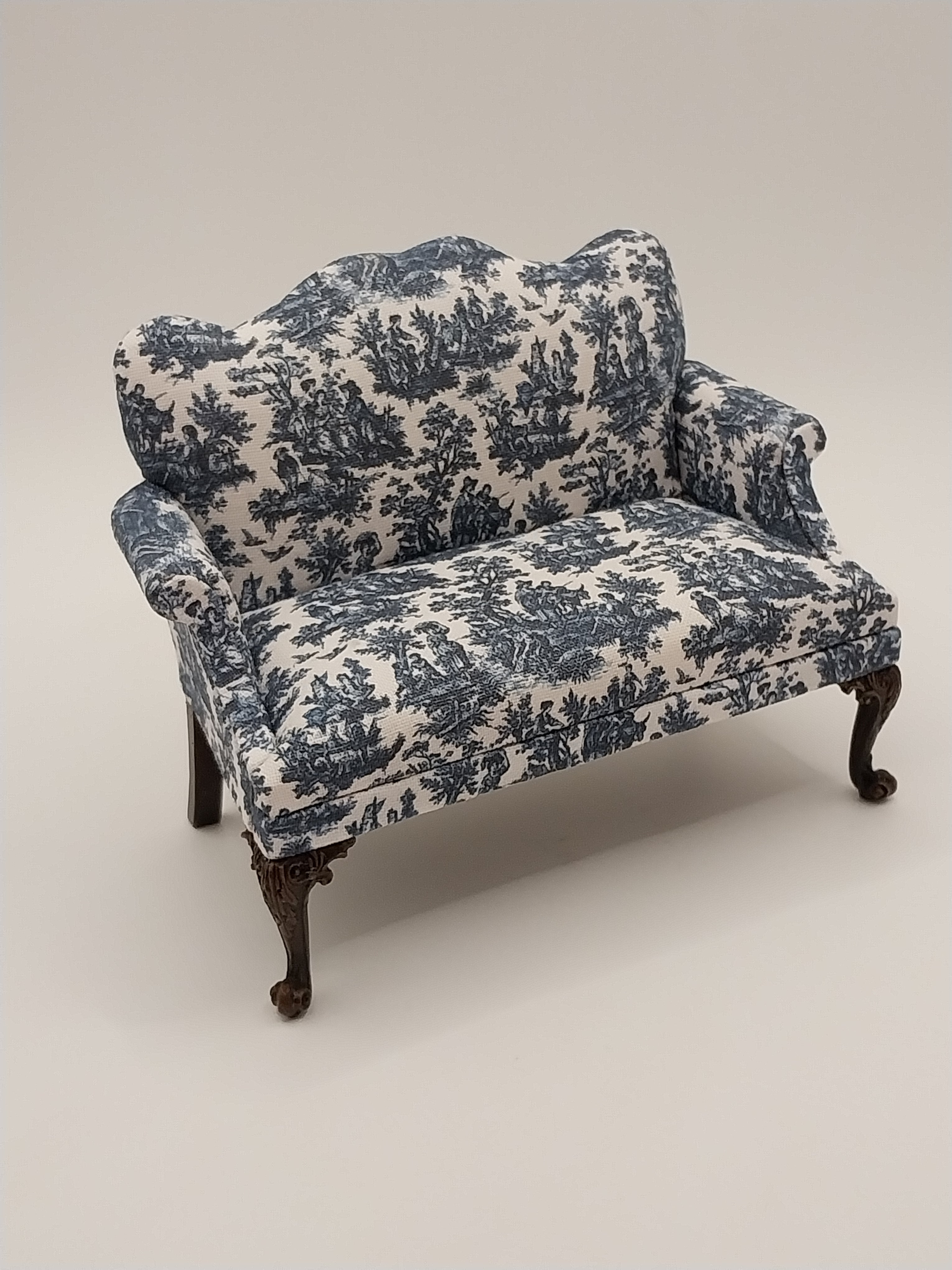 Camelback Settee, Blue Toile – Miniature Designs, Inc.