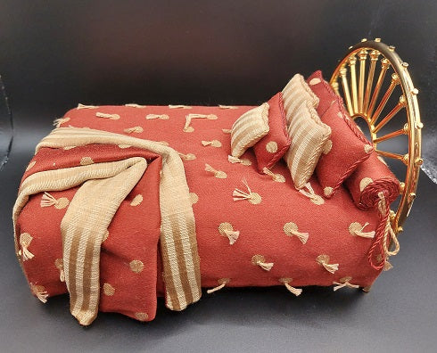 Double Brass Bed, Dressed, Rust & Gold – Miniature Designs, Inc.
