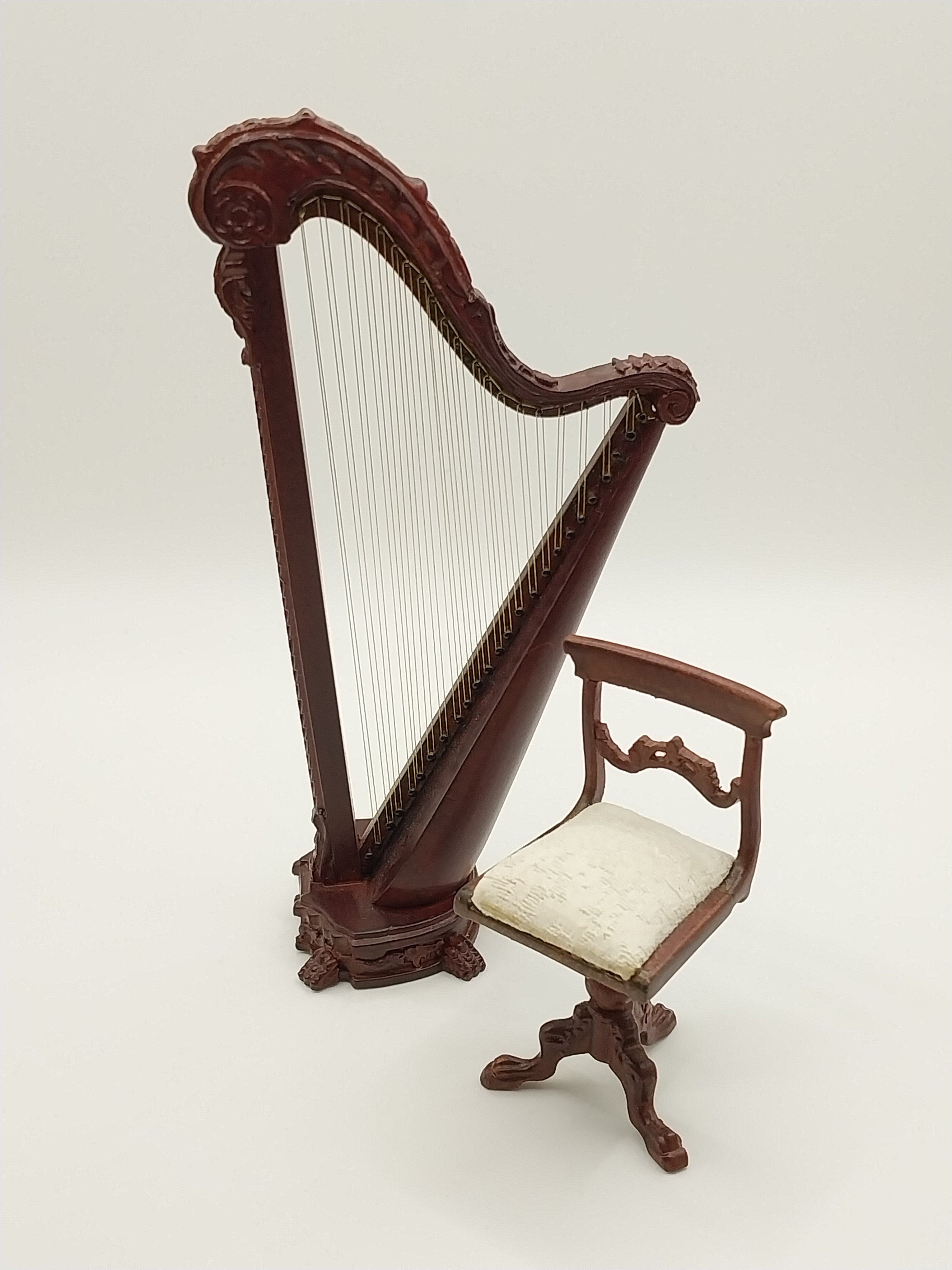 Palais Carved Harp with Chair, 2pc, Mahogany – Miniature Designs, Inc.