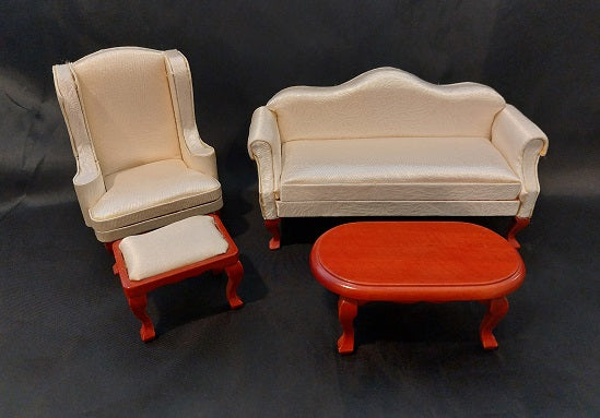Queen Anne Living Room Set, White, Mahogany, 4pc – Miniature Designs, Inc.